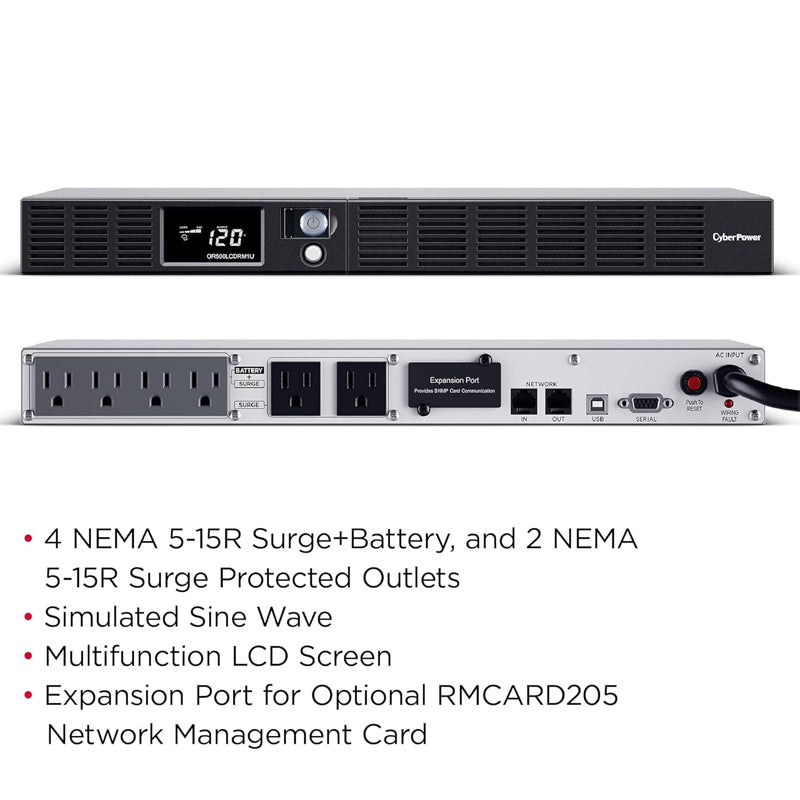 CyberPower OR500LCDRM1U 500VA 300W 1U Rackmount Smart UPS with 6 Outle ...