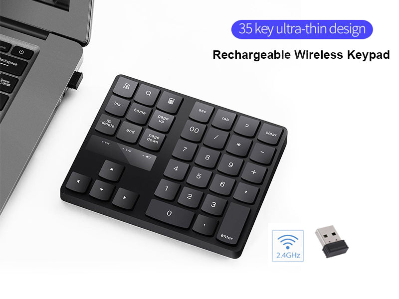 35 Keys 2.4Ghz Wireless Rechargeable battery Numeric Keypad Keyboard_B ...